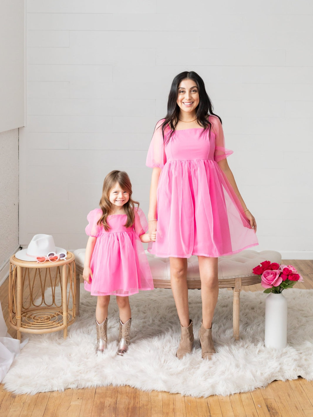 Hot Pink Babydoll Mommy and Me Matching Dresses